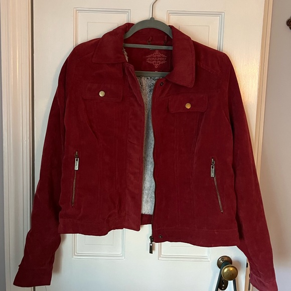 Jackets & Coats | Dark Red Corduroy Jacket Faux Fur Lined | Poshmark